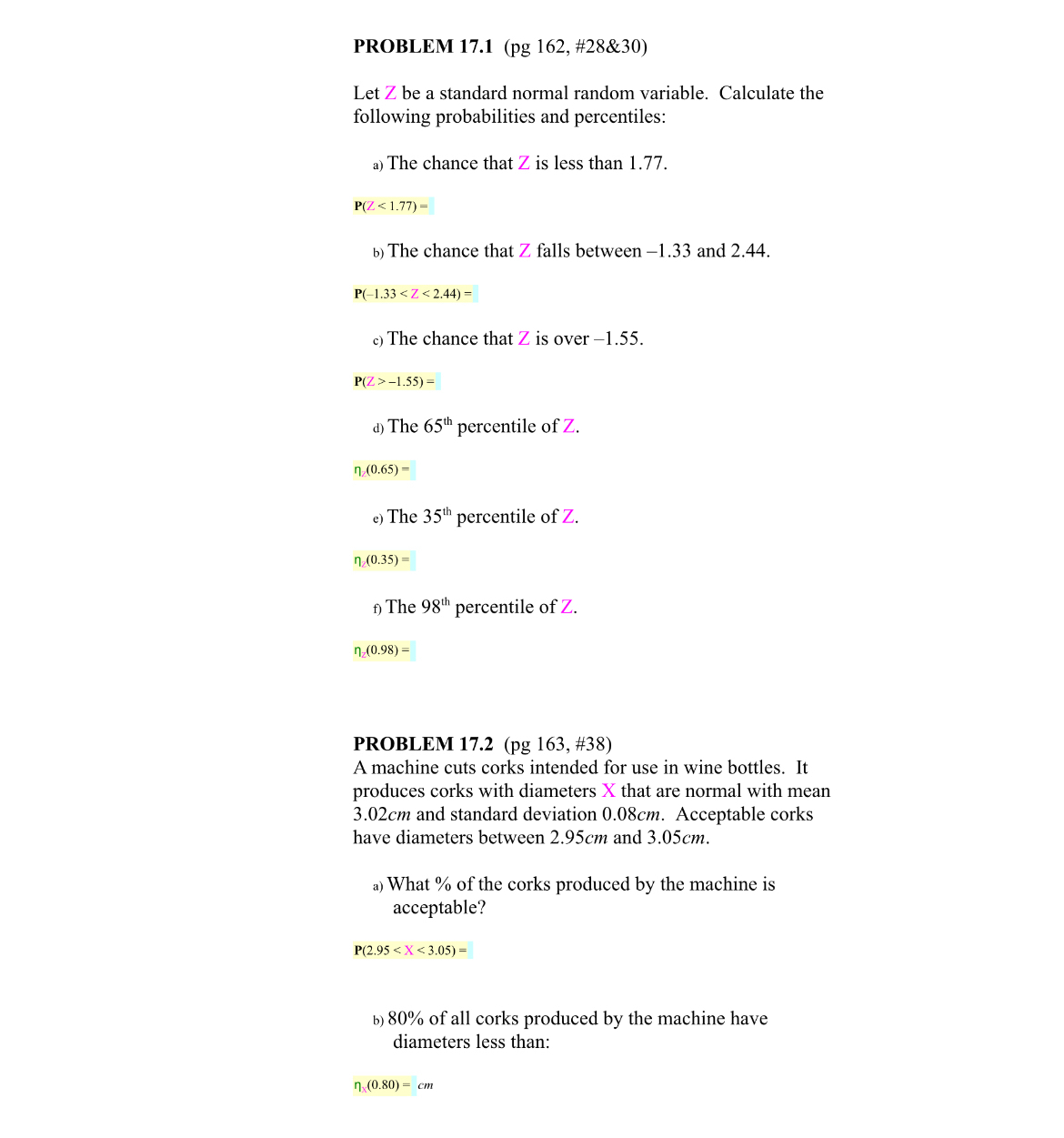 Solved PROBLEM 17.1 (pg 162,#28&30)Let Z ﻿be a standard | Chegg.com