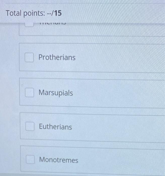 Solved Which of the following groups of mammals bear their | Chegg.com