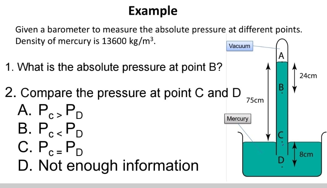 Solved ExampleGiven a barometer to measure the absolute | Chegg.com