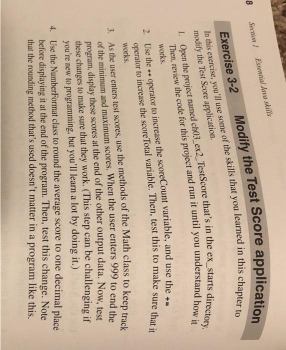 Solved Essential Java skills 8 Section / Modify the Test | Chegg.com