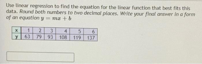 Solved Use linear regression to find the equation for the | Chegg.com