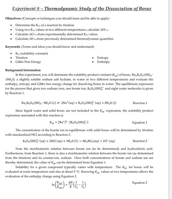 1. Dissolving borax in water is an endothermic | Chegg.com