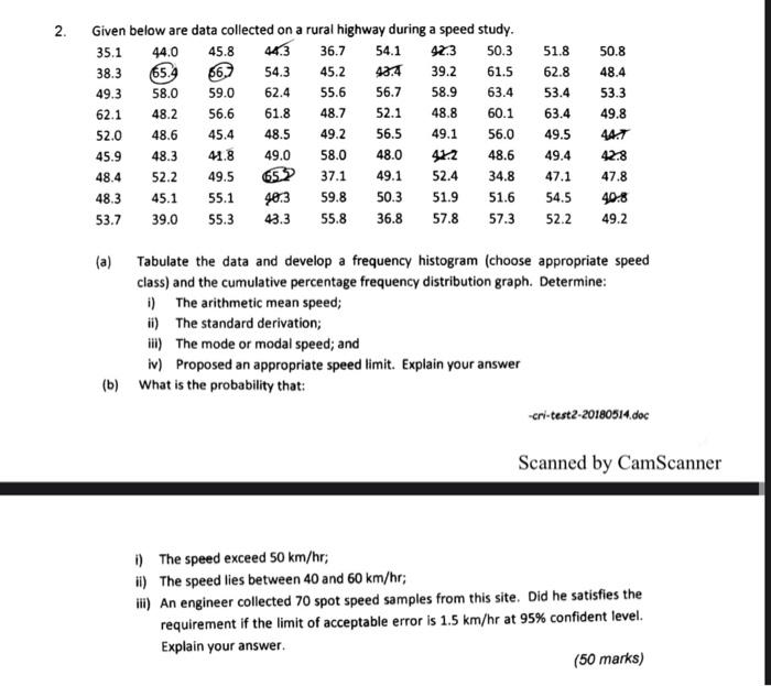 Solved Given Below Are Data Collected On A Rural Highway