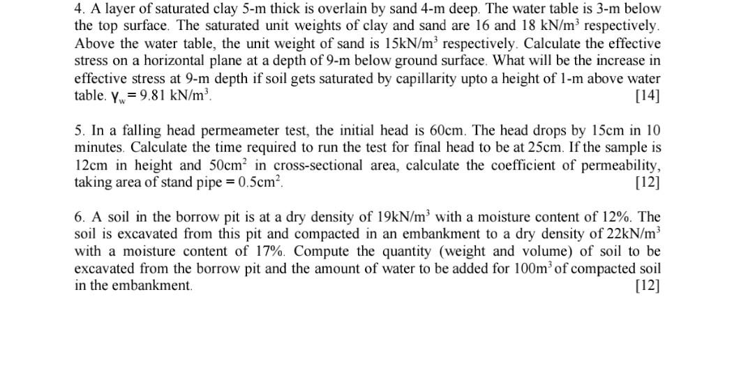 Solved 4. A layer of saturated clay 5−m thick is overlain by | Chegg.com