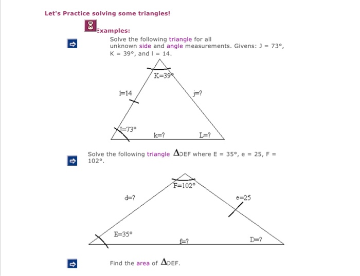 Solved Let's Practice solving some triangles! Examples: | Chegg.com