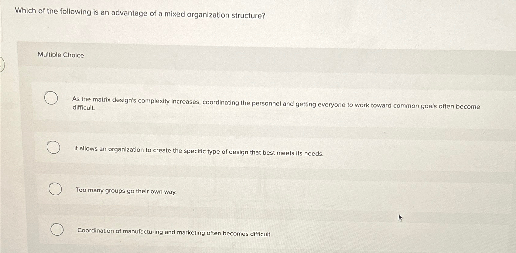 Solved Which of the following is an advantage of a mixed | Chegg.com