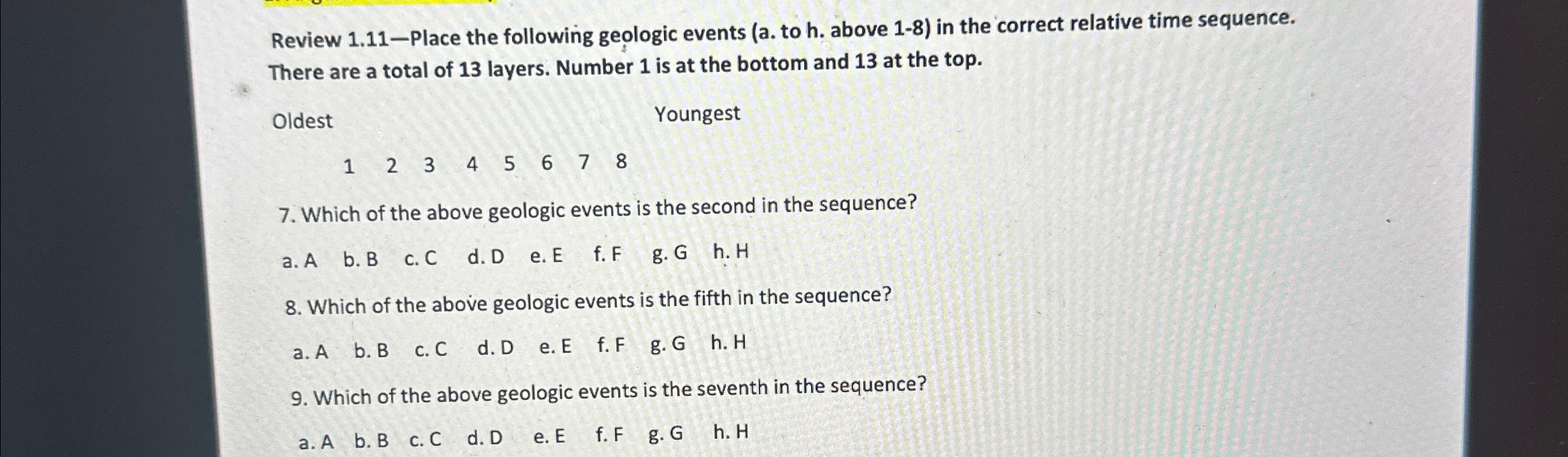 Solved Review 1.11-Place the following geologic events (a. | Chegg.com