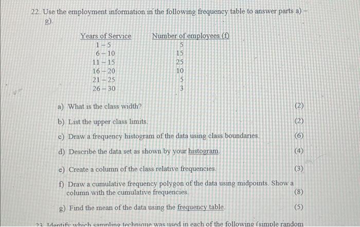 Solved 22. Use the employment information in the following | Chegg.com