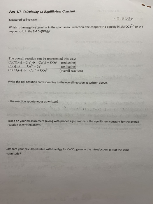 Solved Part III. Calculating an Equilibrium Constant | Chegg.com