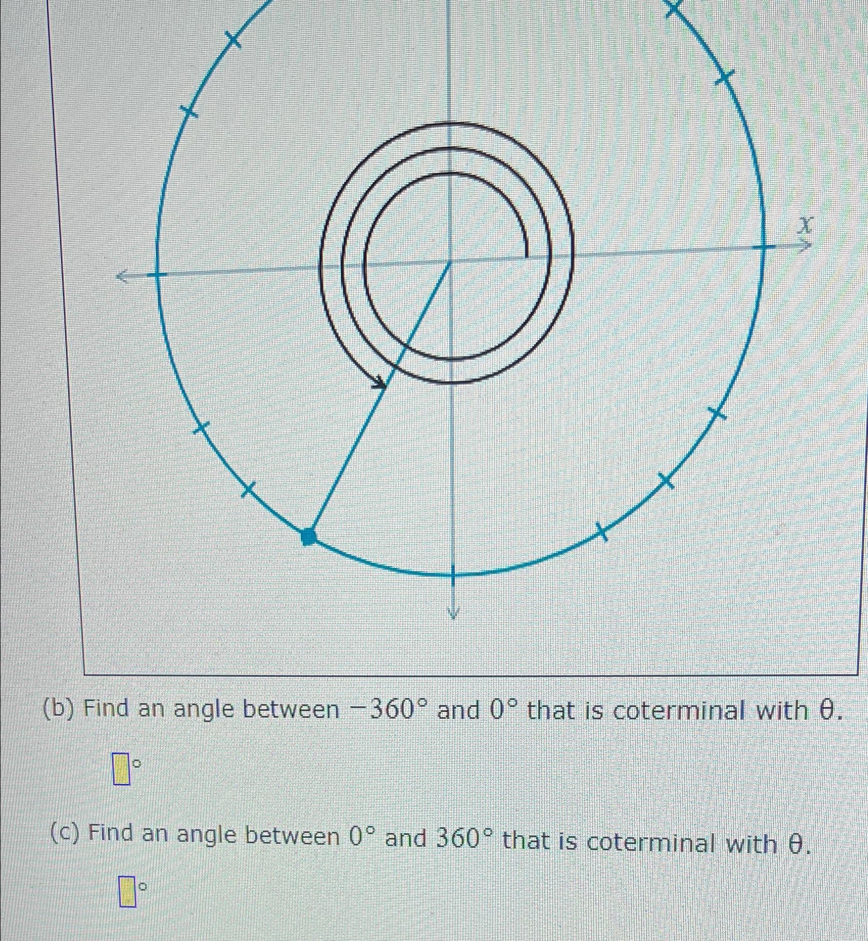 Solved (b) Find an angle between -360\\\\deg and 0\\\\deg | Chegg.com