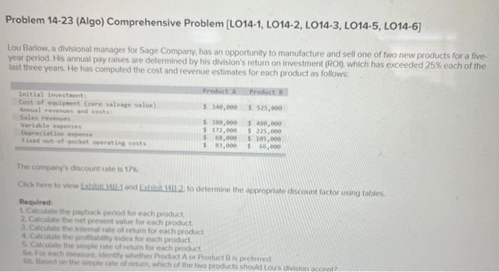 Solved Problem 14-23 (Algo) Comprehensive Problem (LO14-1, | Chegg.com