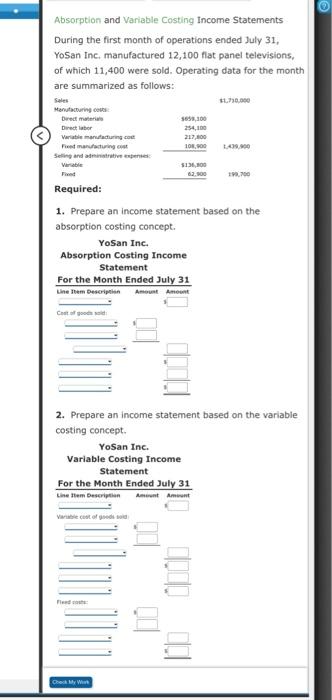 Solved Absorption and Variable Costing Income Statements | Chegg.com