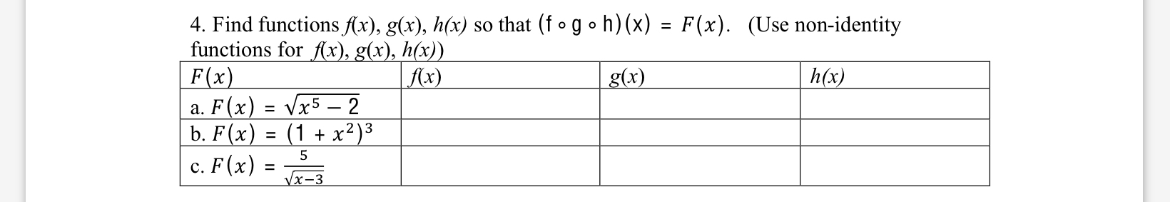 Solved Find functions f(x),g(x),h(x) ﻿so that | Chegg.com