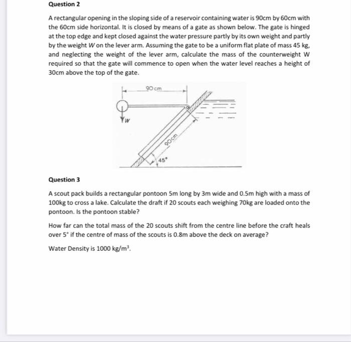 Solved Question 2 A rectangular opening in the sloping side | Chegg.com