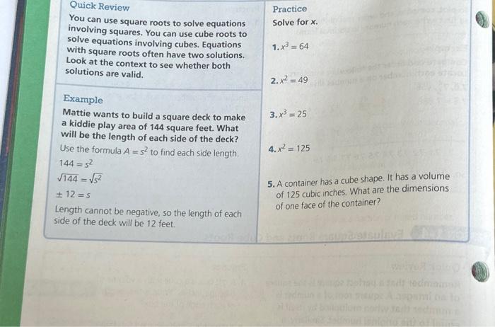 Solved Quick Review You can use square roots to solve | Chegg.com