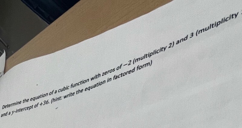 Solved Determine the equation of a cubic function with zeros | Chegg.com