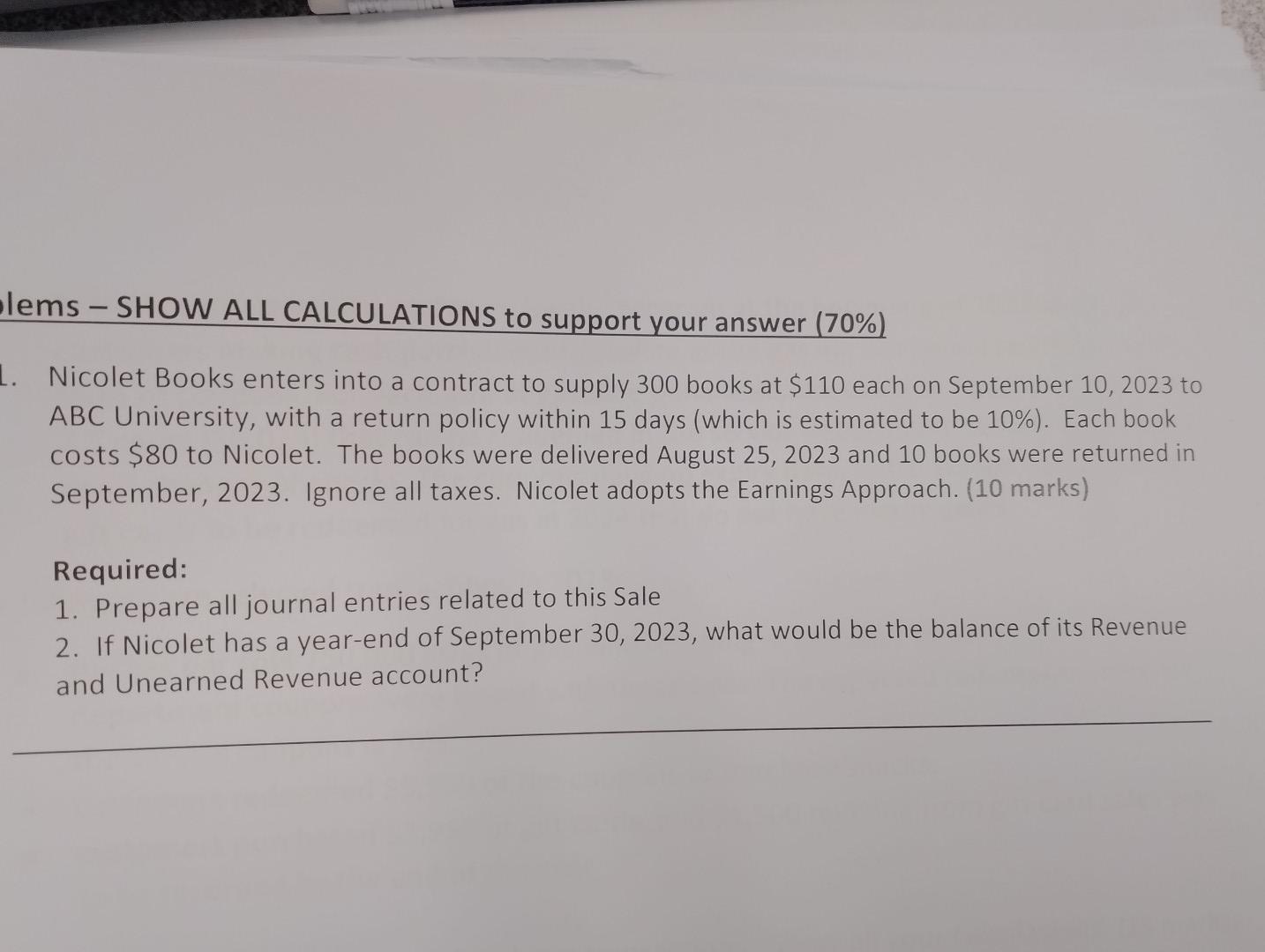 Solved ems - SHOW ALL CALCULATIONS to support your answer | Chegg.com