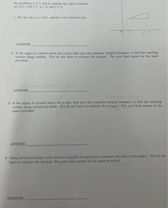 Solved For problems 1, 2, 3, and 4, consider the region | Chegg.com
