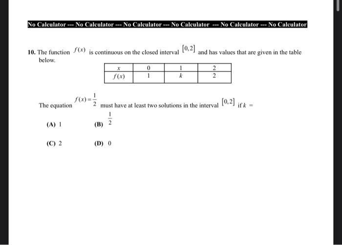 Solved 10. The function f(x) is continuous on the closed | Chegg.com