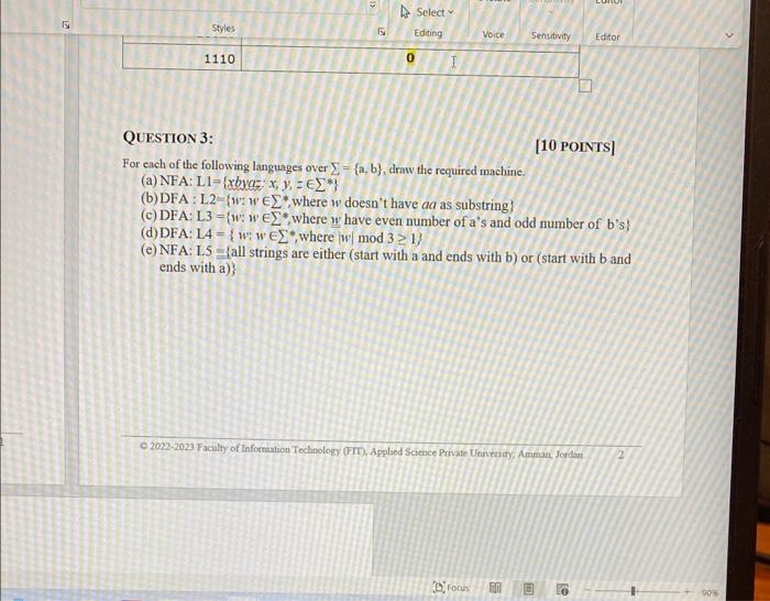 Solved [10 POINTS ] For elch of the following languages over | Chegg.com