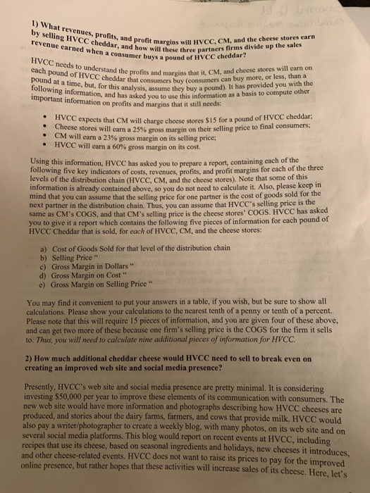 Solved 1) What revenues, profits, and profit by selling HVCC | Chegg.com