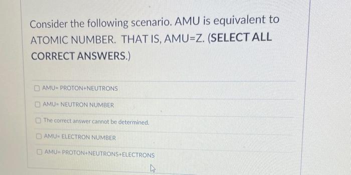 Solved Consider the following scenario. AMU is equivalent to | Chegg.com