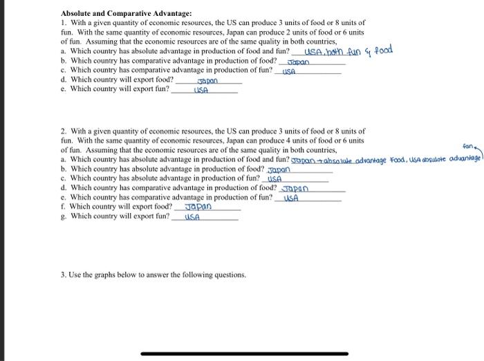 Absolute and Comparative Advantage: 1. With a given | Chegg.com