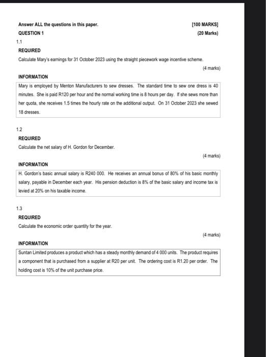 Solved (4 marks) INFORMATION Mary is employed by Menton | Chegg.com