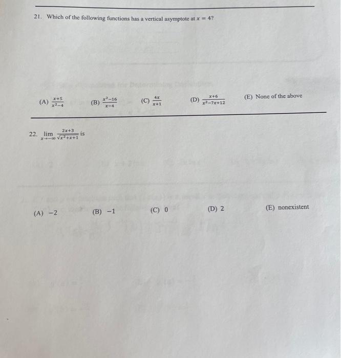 Solved 21. Which of the following functions has a vertical | Chegg.com