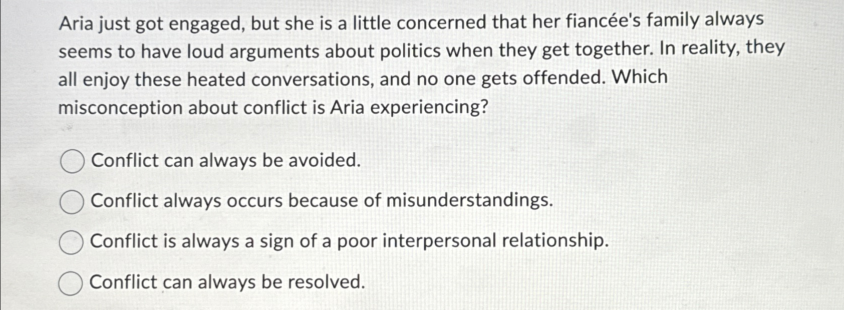 Solved Aria just got engaged, but she is a little concerned | Chegg.com
