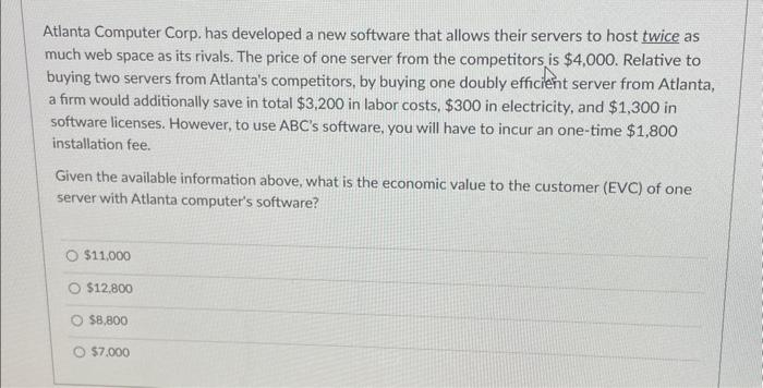 Solved Atlanta Computer Corp. has developed a new software | Chegg.com