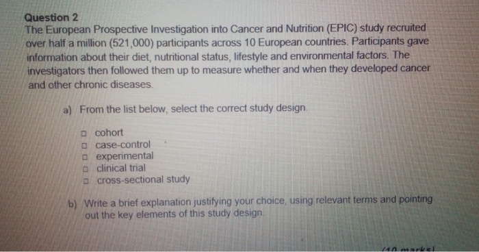 Solved Question 2 The European Prospective Investigation | Chegg.com
