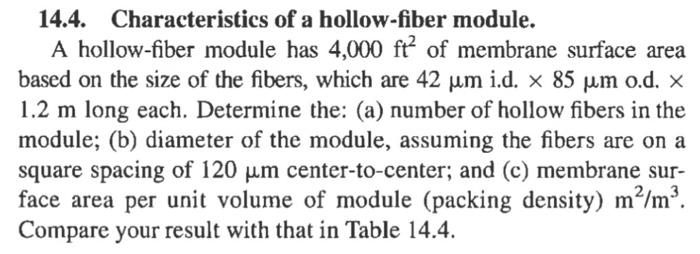 Solved 14.4. Characteristics of a hollow-fiber module. A | Chegg.com
