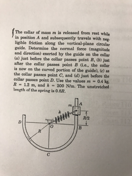 Solved The collar of mass m is released from rest while in | Chegg.com