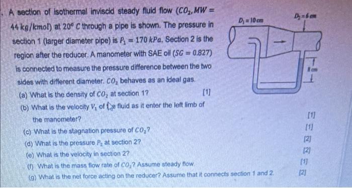 Solved A section of isothermal inviscid steady fluid flow | Chegg.com