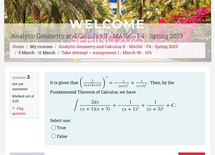 Solved Analytic Geometry and Calculus II - MA166 - F4 - | Chegg.com