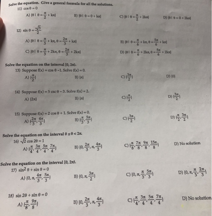 Solved ale the equation. Give a general formula for all the | Chegg.com