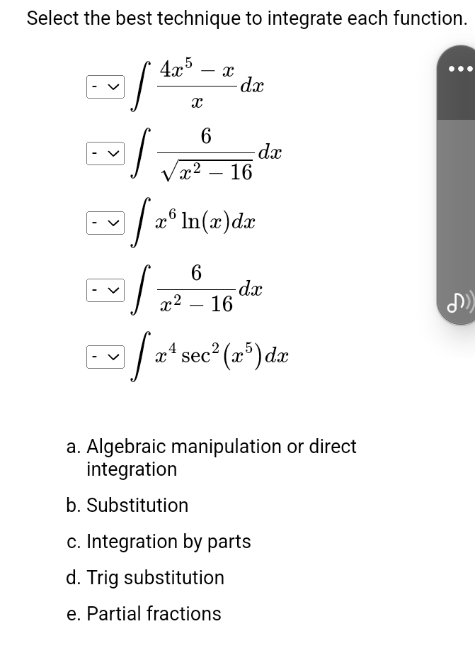 Solved Select the best technique to integrate each | Chegg.com