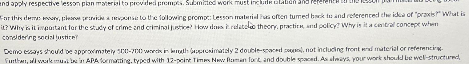 Solved For this demo essay, please provide a response to the | Chegg.com