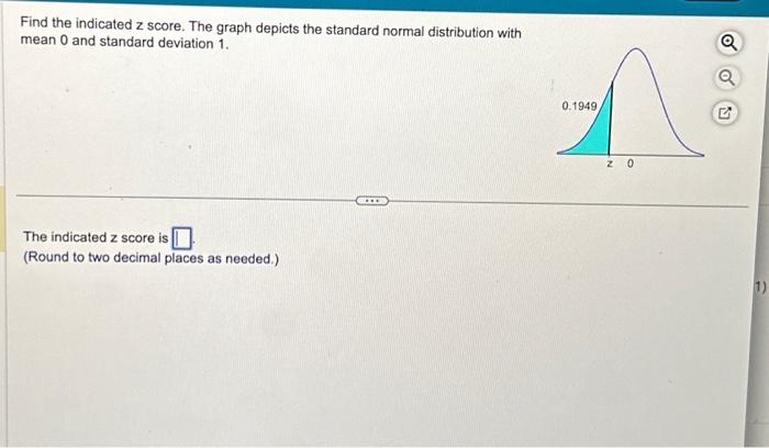 Solved Find the indicated z score. The graph depicts the | Chegg.com