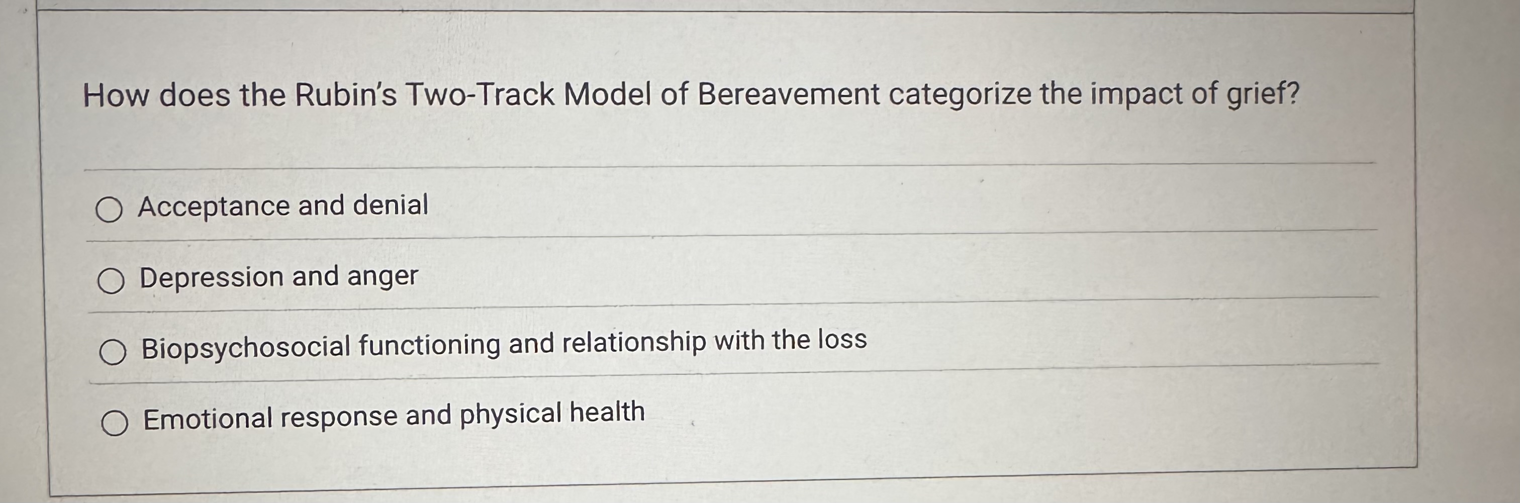 How does the Rubin's Two-Track Model of Bereavement | Chegg.com
