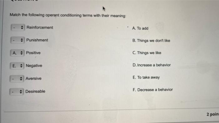 Solved Match the following operant conditioning terms with | Chegg.com