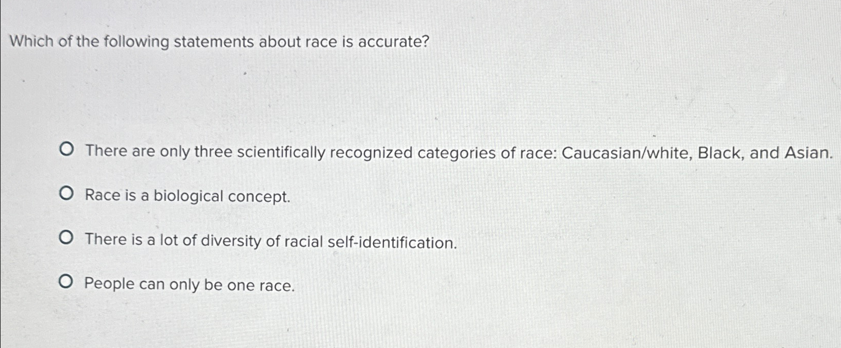 Solved Which of the following statements about race is | Chegg.com