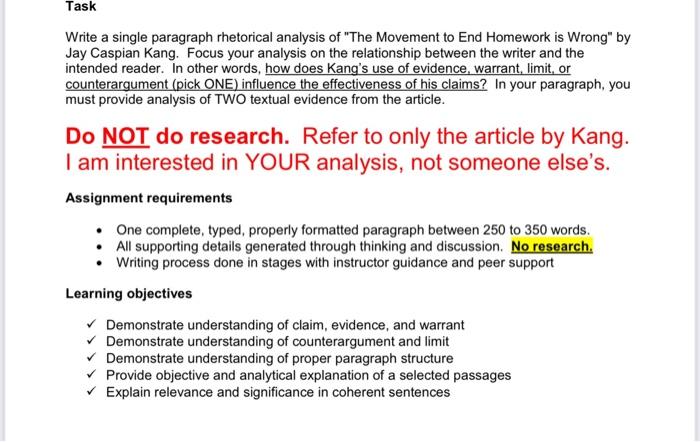 Solved Write a single paragraph rhetorical analysis of "The | Chegg.com