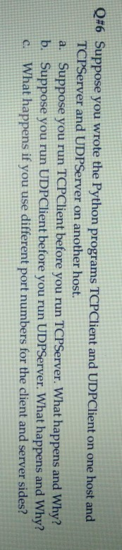 Q#6 Suppose you wrote the Python programs TCPClient | Chegg.com