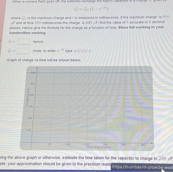 Solved Q=Q0(1−e−kt) where Q0 is the maximum charge and t is | Chegg.com