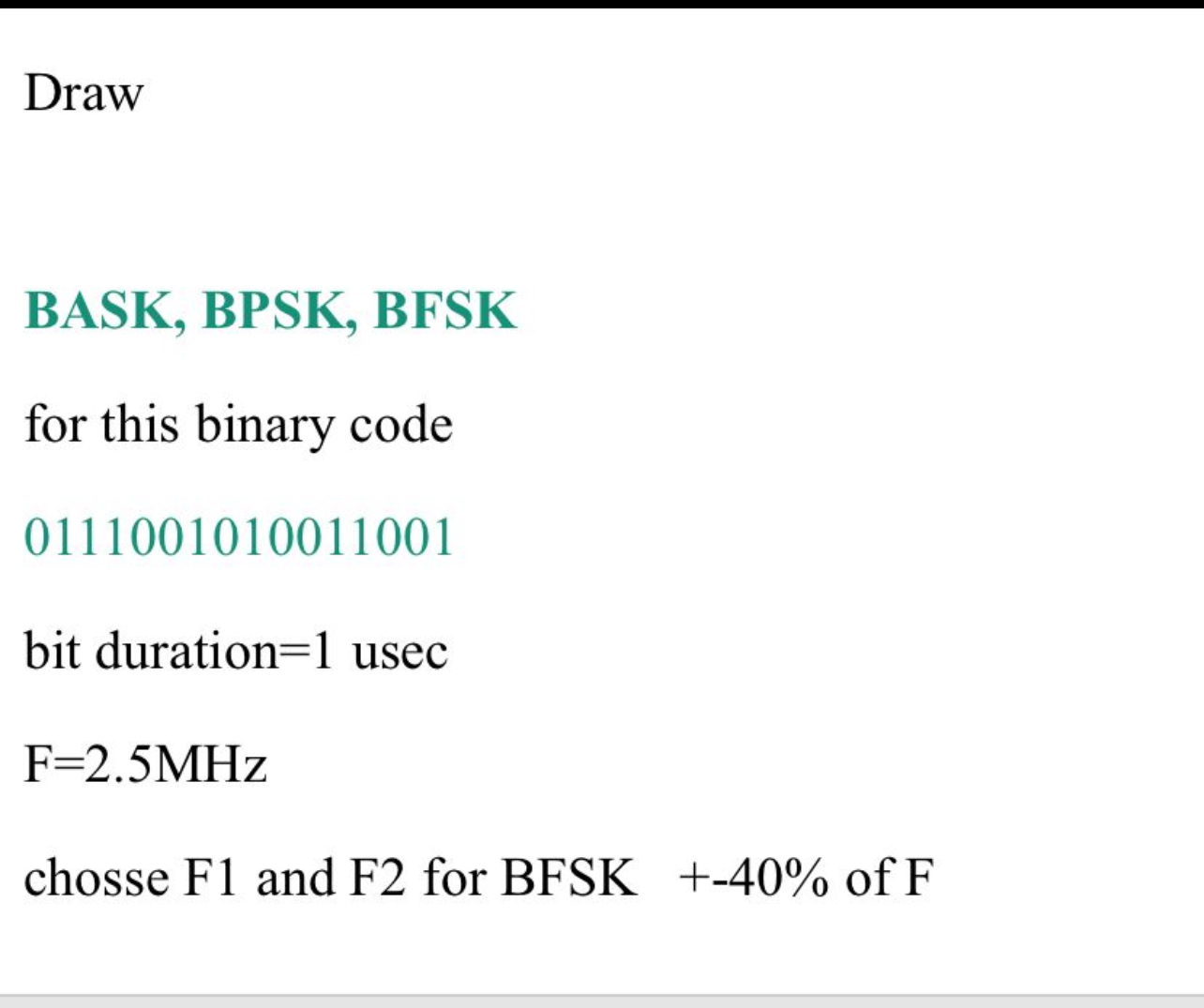 DrawBASK, BPSK, ﻿BFSKfor this binary | Chegg.com