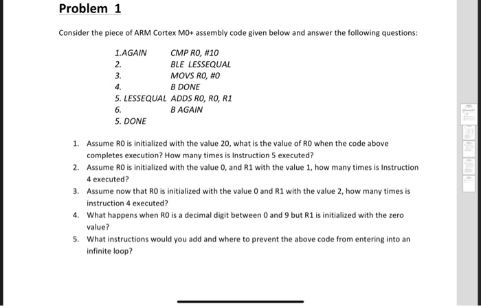 Solved Problem 1 Consider the piece of ARM Cortex MO+ | Chegg.com