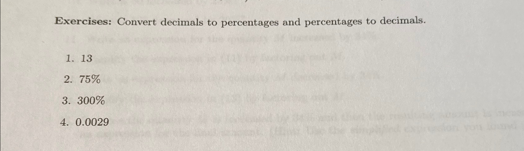 Solved Exercises: Convert decimals to percentages and | Chegg.com