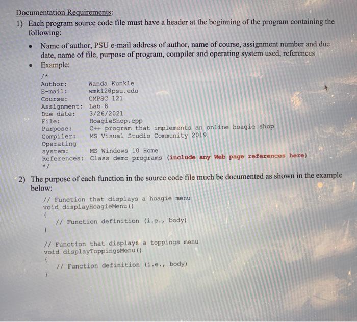 Solved Documentation Requirements: 1) Each program source | Chegg.com